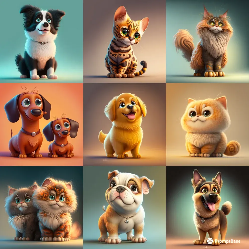 High Quality Cartoon Cat And Dog Animals Midjourney Prompt | PromptBase