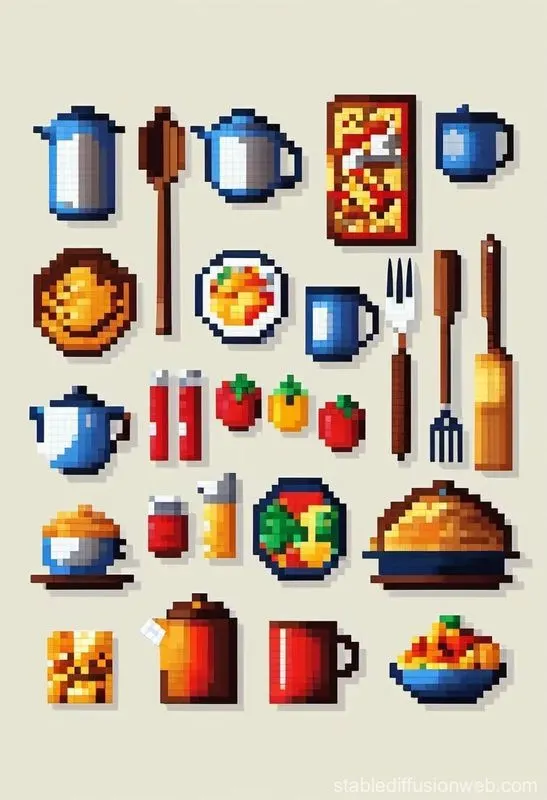 Kitchenware Foods In Pixel Art Style Stable Diffusion Prompt | PromptBase