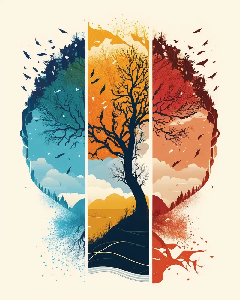 Triple Split Screen Design Illustrations Midjourney Prompt | PromptBase