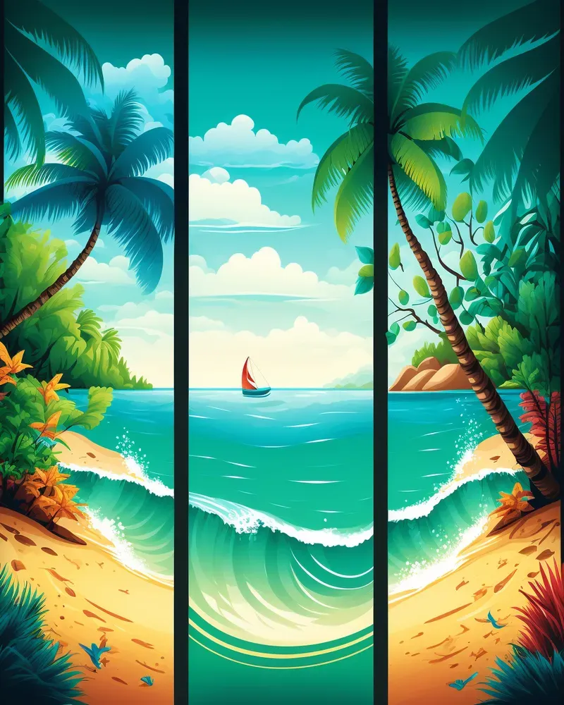 Triple Split Screen Design Illustrations Midjourney Prompt | PromptBase