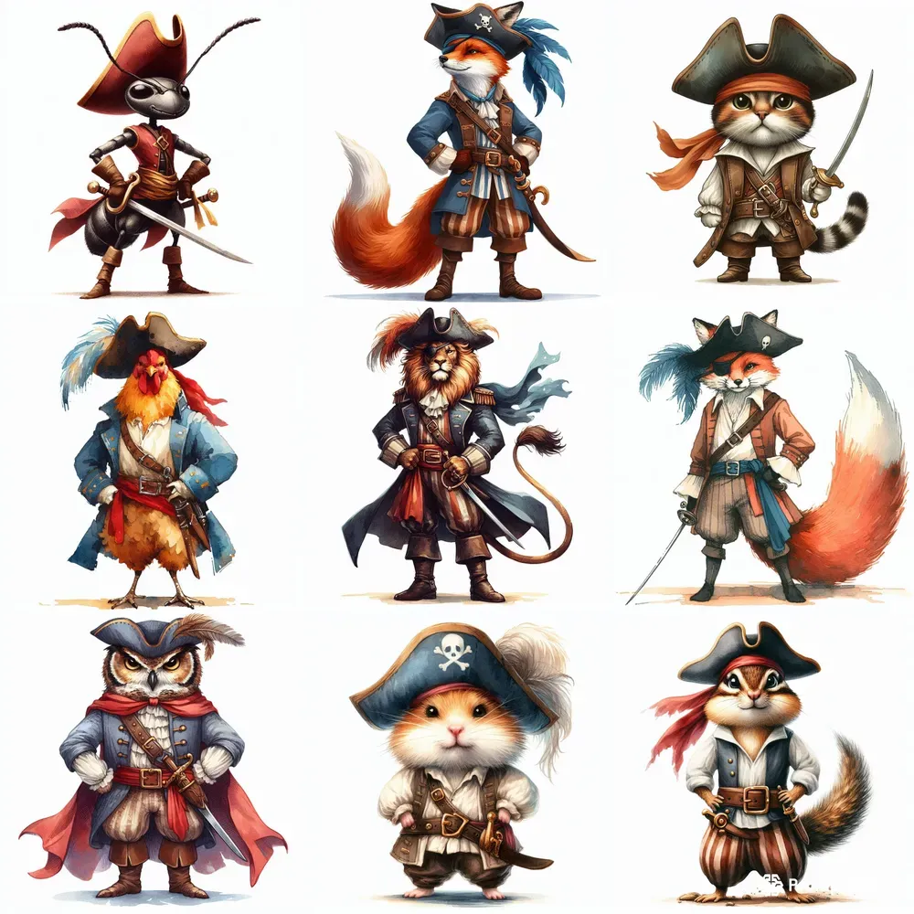 Watercolor Swashbuckler Animals DALL·E Prompt | PromptBase