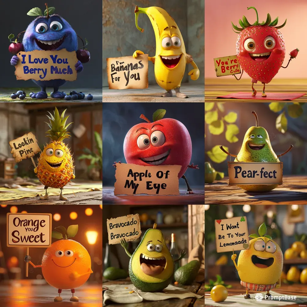 3D Funny Fruits Quotes Thumbnails Midjourney Prompt | PromptBase