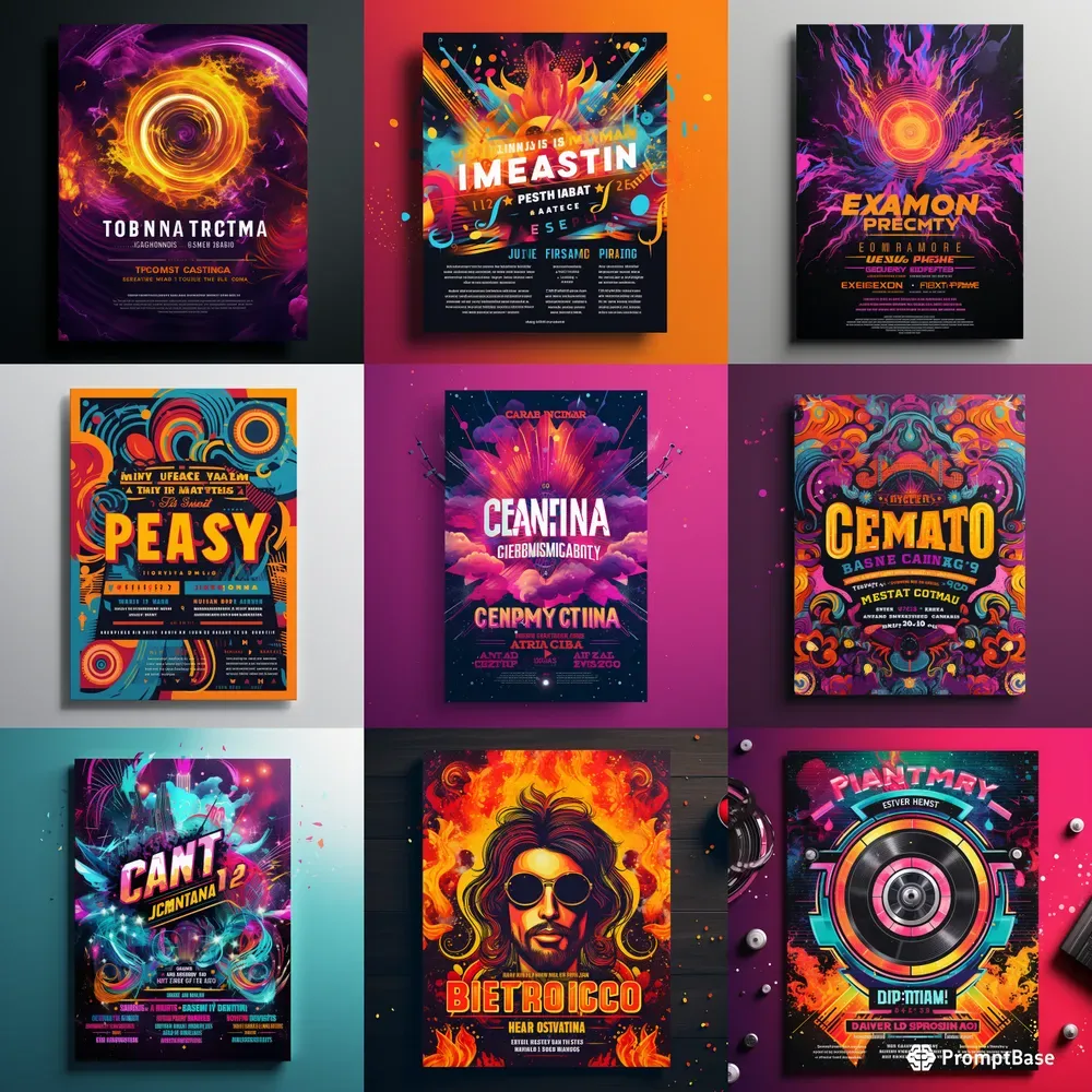 Mega Party Music Flyer Design Mockups Midjourney Prompt | PromptBase