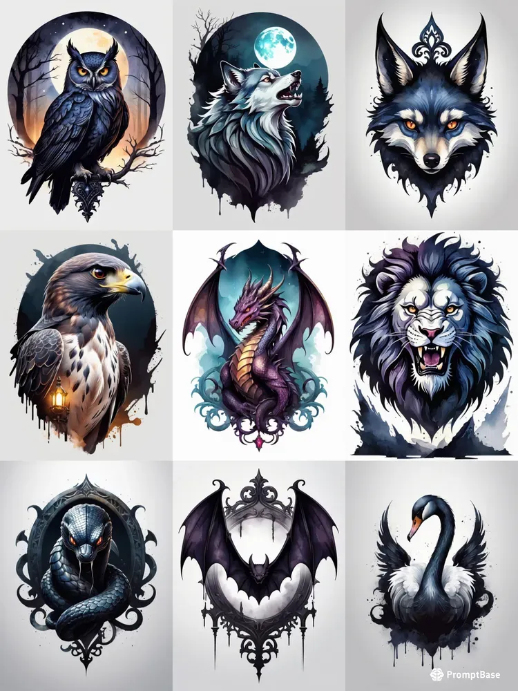 Watercolor Gothic Animals Cliparts Leonardo Ai Prompt | PromptBase