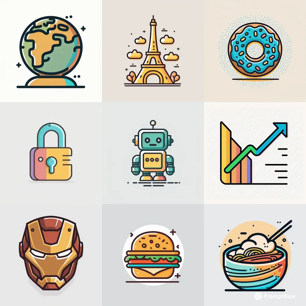 Simple Lineal Color Icons Midjourney Prompt | PromptBase