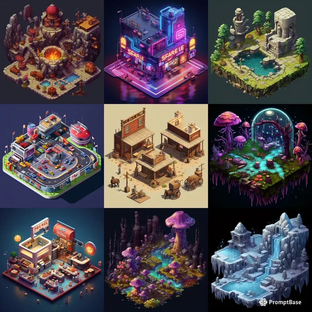 Isometric Game Landscapes Midjourney Prompt | PromptBase