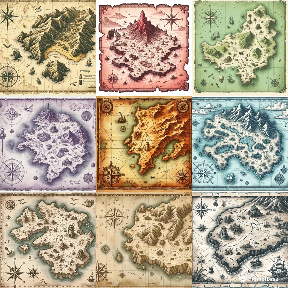 Pirate Treasure Map Drawings DALL·E Prompt | PromptBase