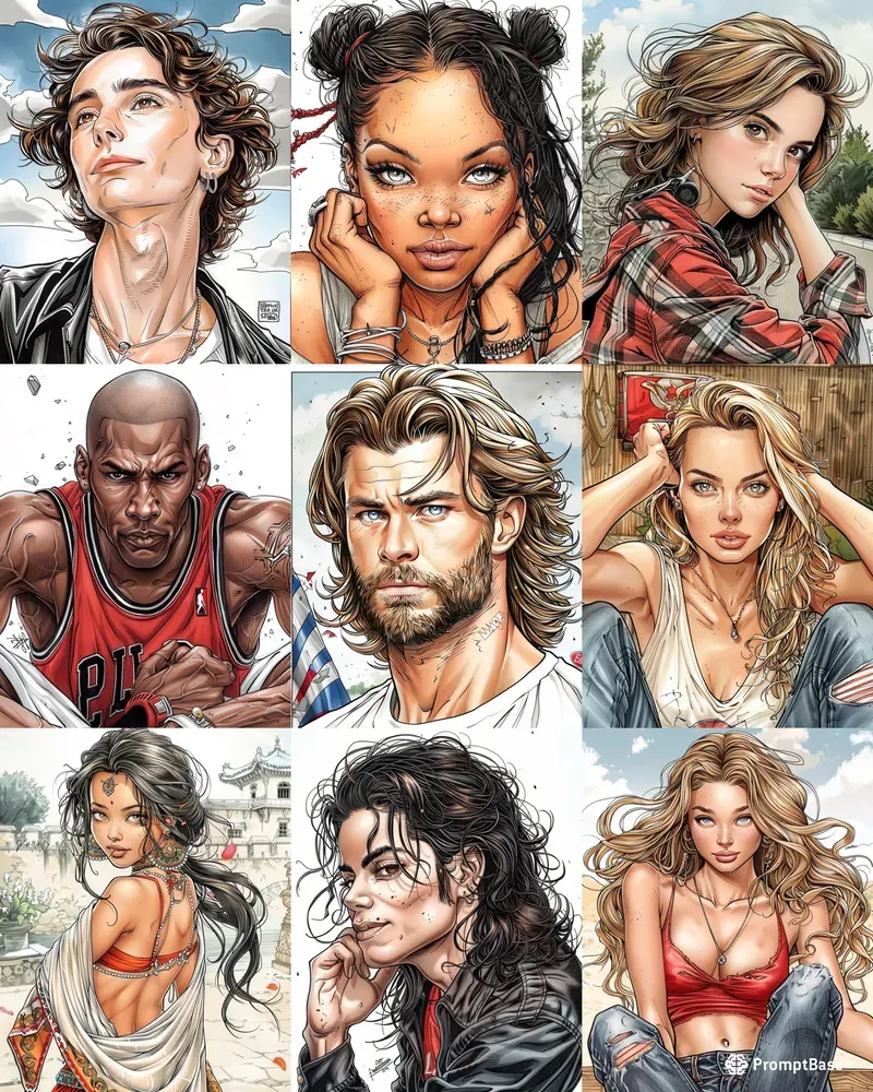 Realism Portraits In Comic Book Style Midjourney Prompt | PromptBase