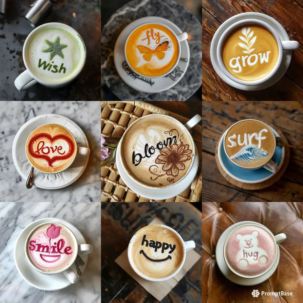 Customizable Latte Art With Text Midjourney Prompt | PromptBase