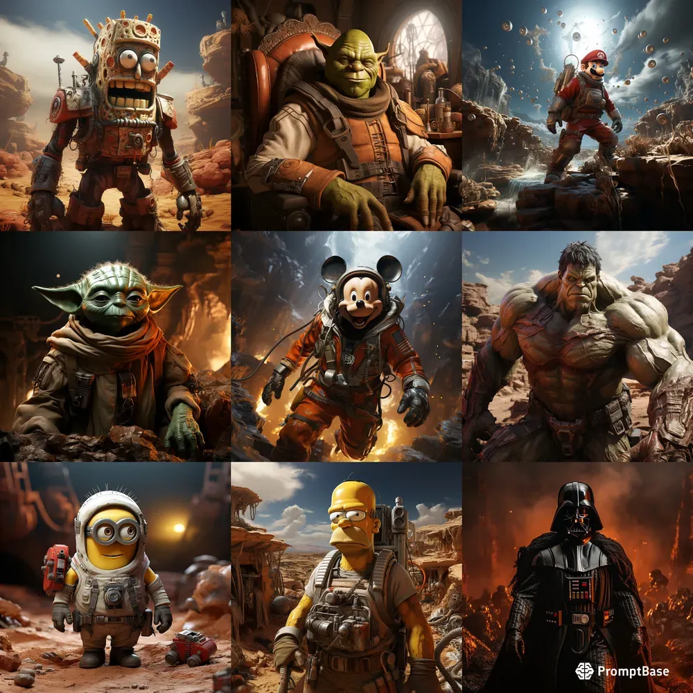 Movie Characters Colonizing Mars Midjourney Prompt | PromptBase