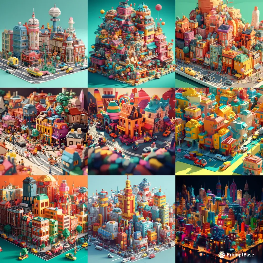 Miniature Lego World Cities Colourful Midjourney Prompt | PromptBase