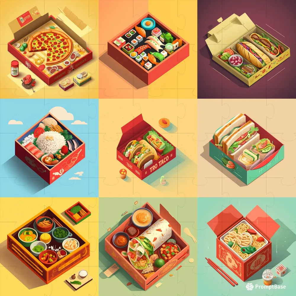 Isometric Food Box Illustrations Midjourney Prompt | PromptBase