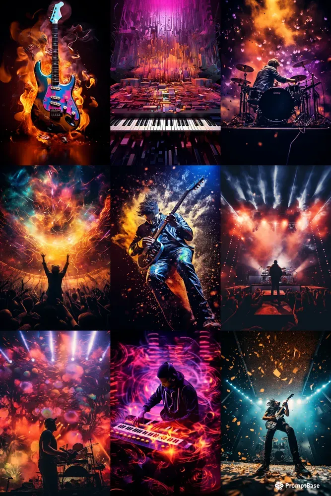 Dynamic Rhythms Amplify Music Photographs Midjourney Prompt | PromptBase