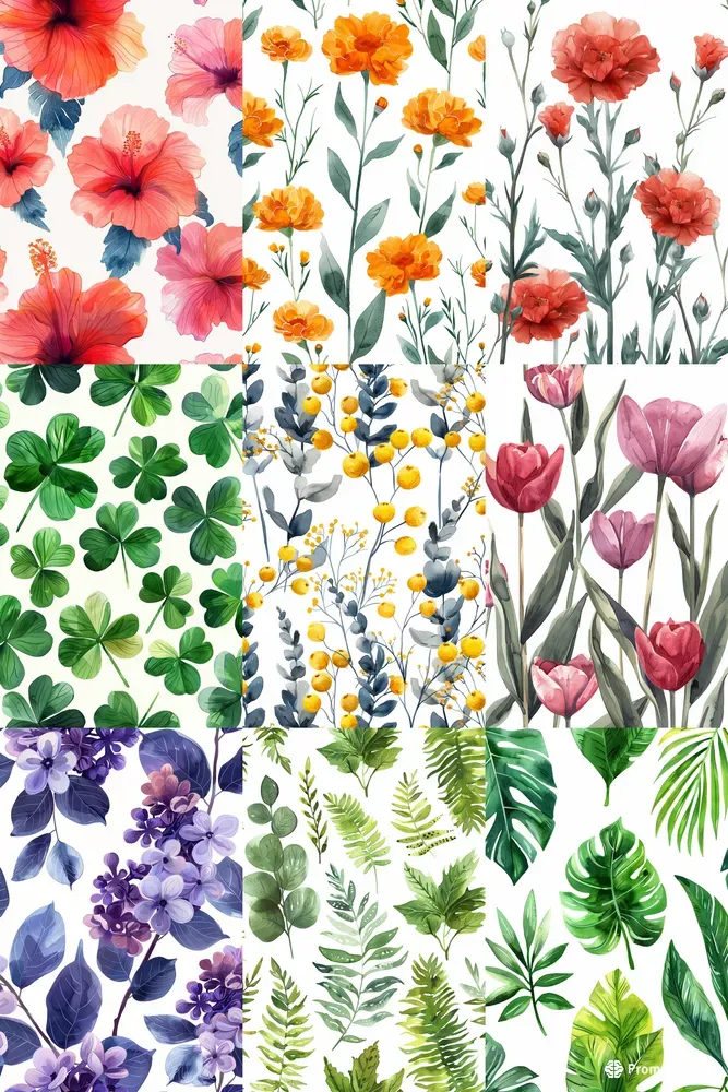 Watercolor Flora Patterns Midjourney Prompt | PromptBase