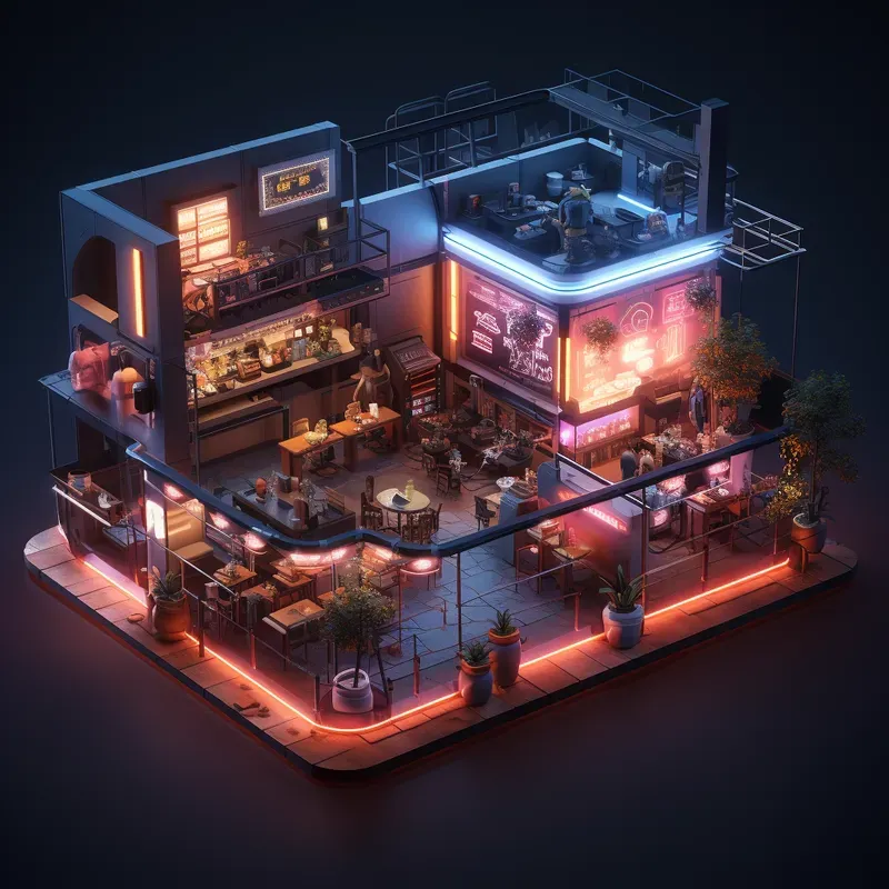Crafting 3D Isometric Restaurants Midjourney Prompt | PromptBase