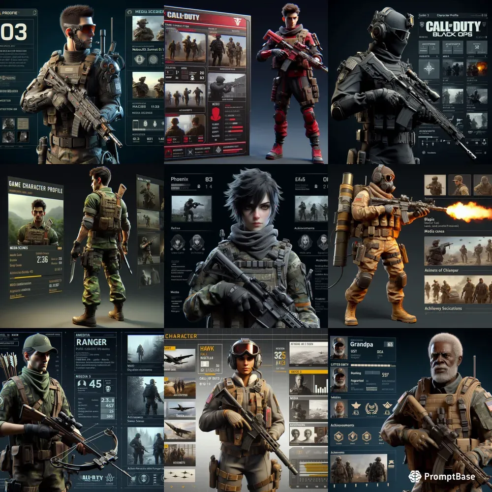 Call Of Duty Character Profile Statsheets DALL·E Prompt | PromptBase