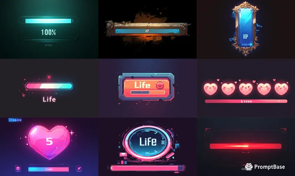 Video Game Life Bar Status Icons Midjourney Prompt | PromptBase