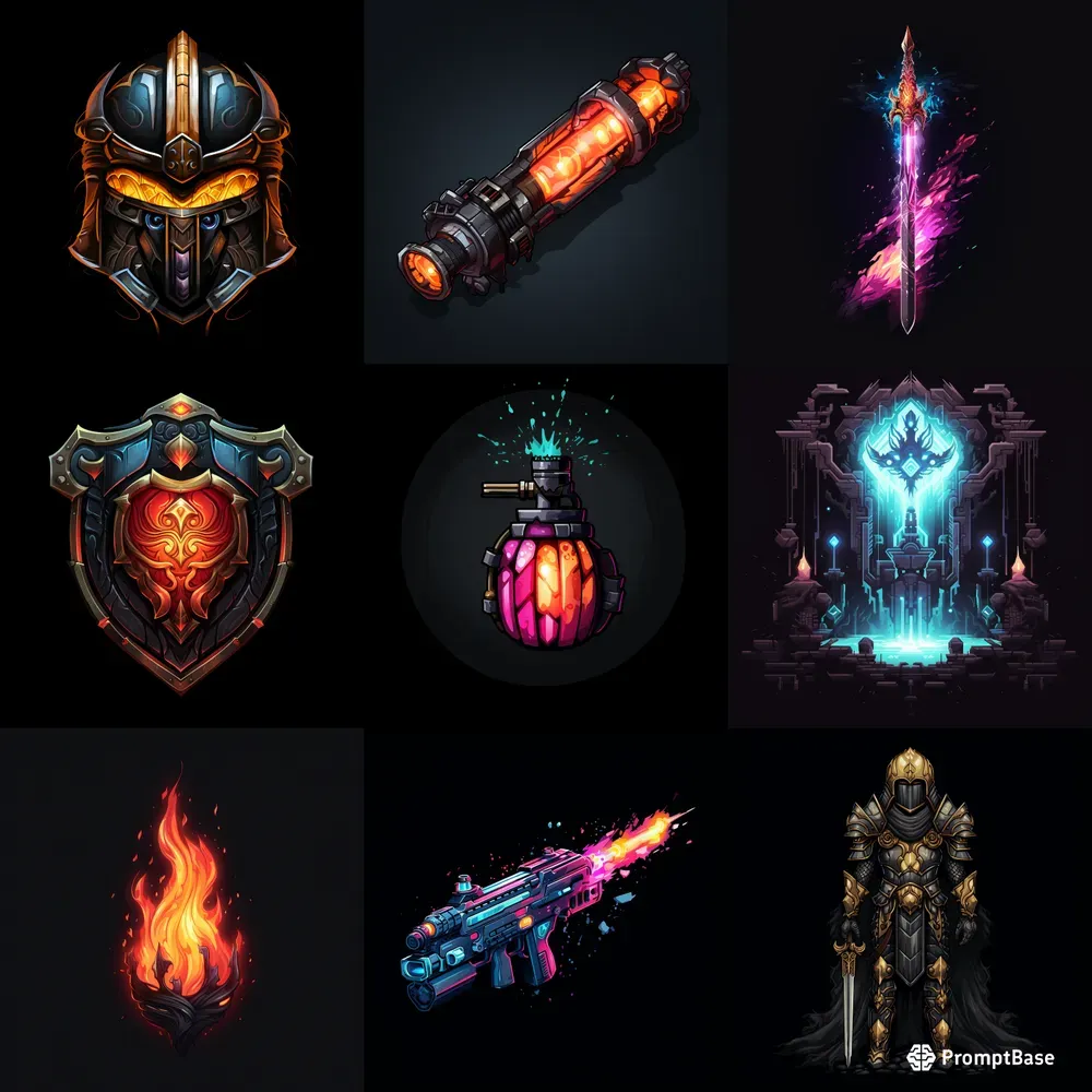 Pixel Magic Items In Video Game Style Midjourney Prompt | PromptBase