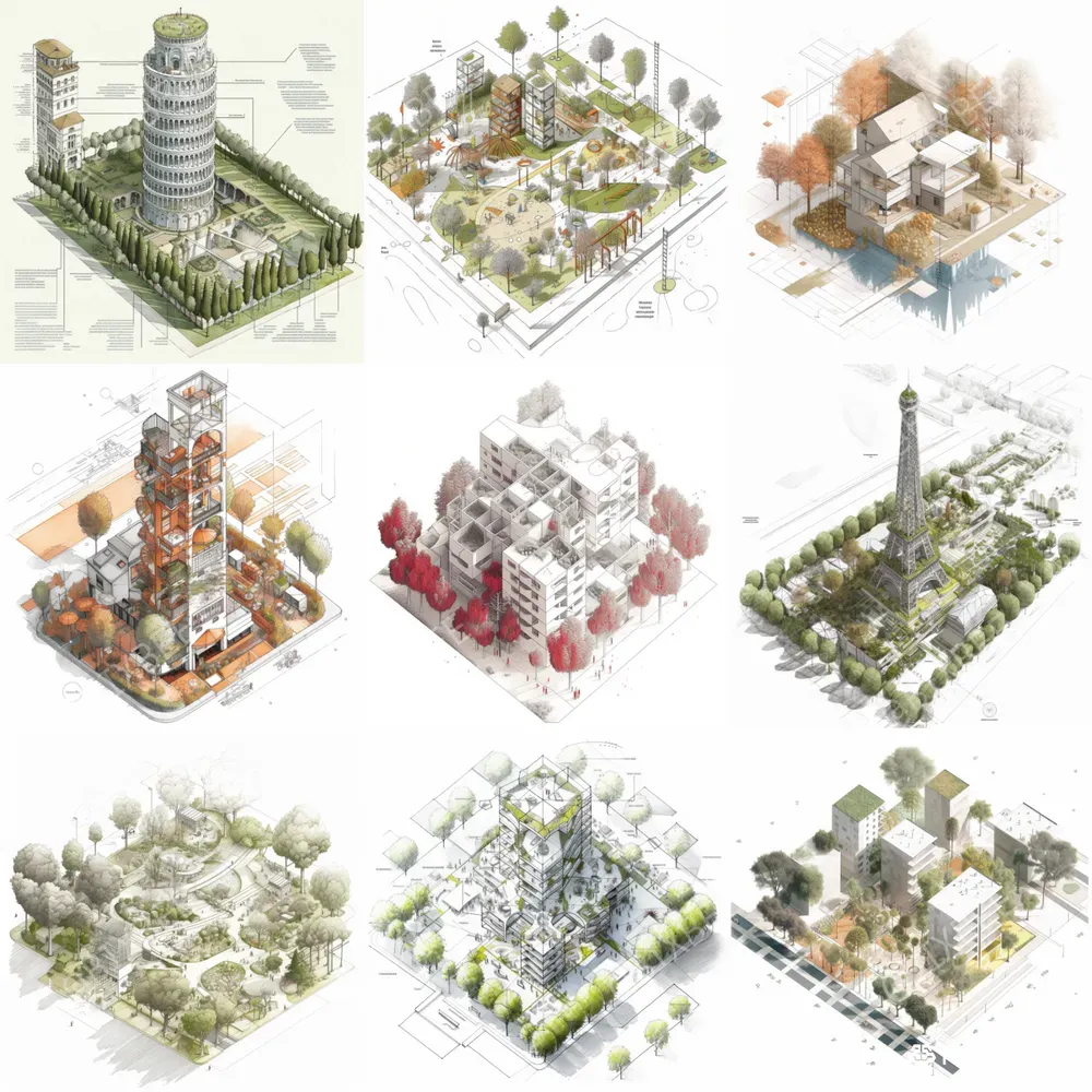 Architectural Concept Axo Drawings Midjourney Prompt | PromptBase