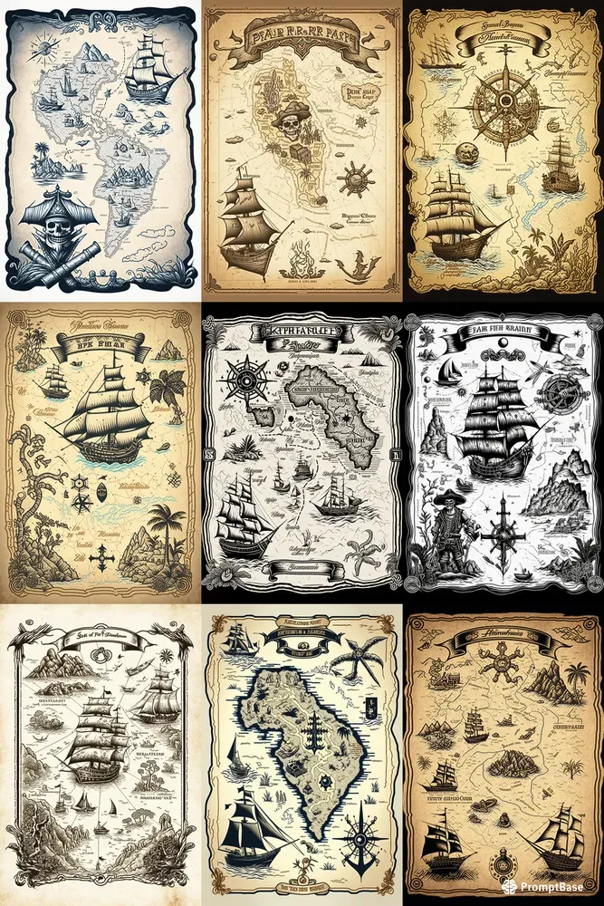 Pirate Treasure Maps Midjourney Prompt | PromptBase