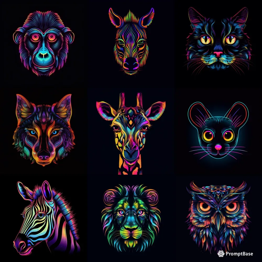 Glowing Animal Tshirt Graphic Designs Midjourney Prompt | PromptBase