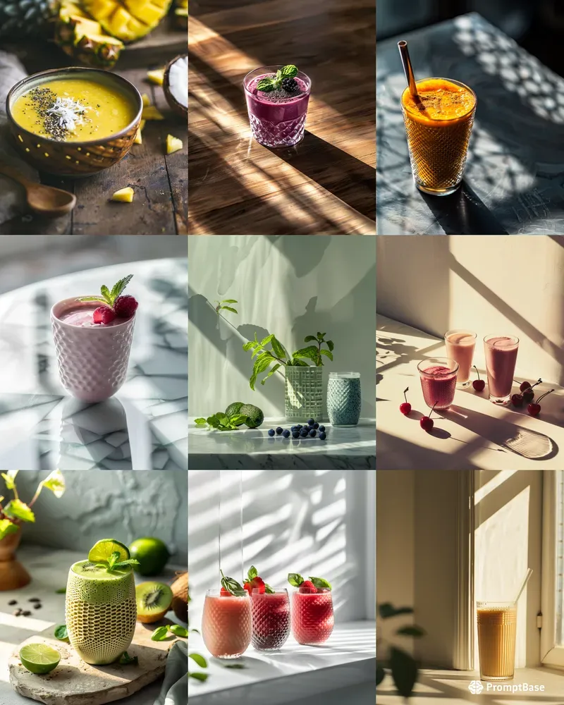 Gourmet Smoothie Presentation Sets Midjourney Prompt | PromptBase