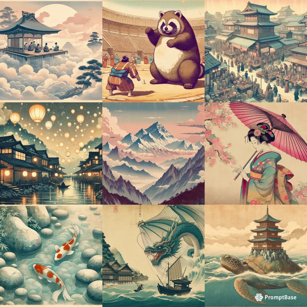 Authentic Folklore Japanese Ukiyo-e Art DALL·E Prompt | PromptBase