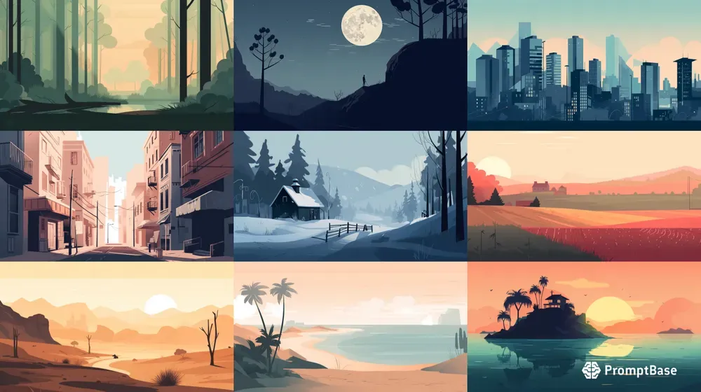2D Minimalist Scenes Midjourney Prompt | PromptBase