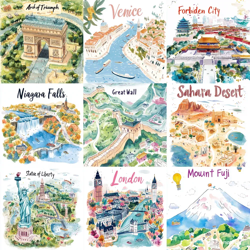 Cute Landmark Illustrations Midjourney Prompt | PromptBase