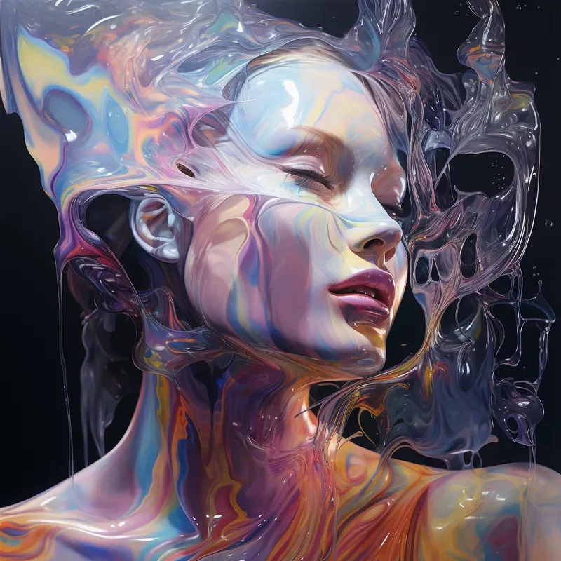 Holographic Fluid Human Portraits Midjourney Prompt | PromptBase