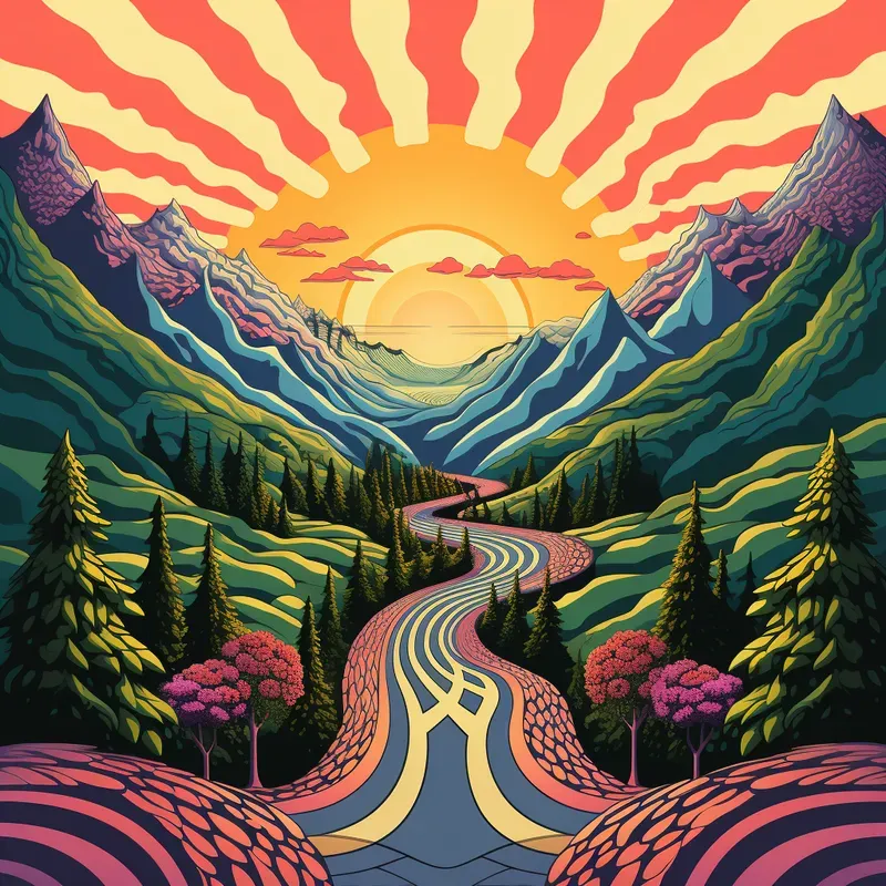 Flat Trippy Valley Albums Midjourney Prompt | PromptBase