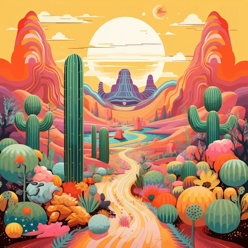 Flat Trippy Valley Albums Midjourney Prompt | PromptBase