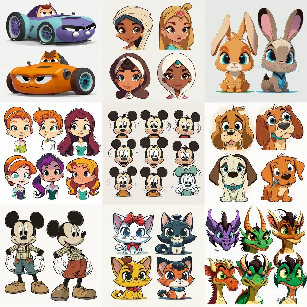Disney Style Characters Clipart - Cartoons Midjourney Prompt | PromptBase