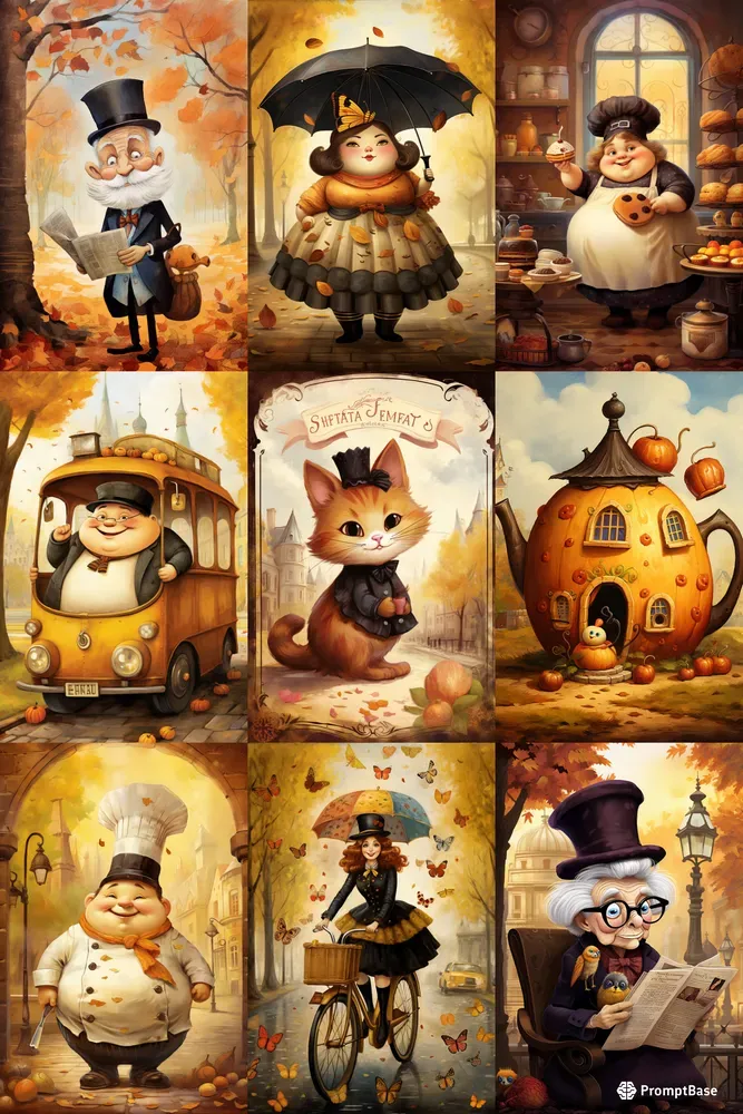 Cute Autumn Cards Fall Postcards Posters Midjourney Prompt | PromptBase