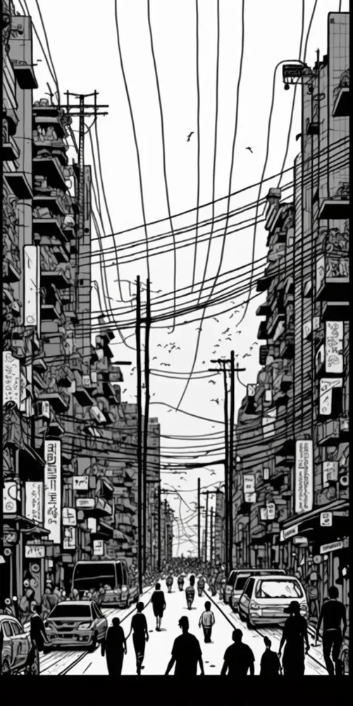 Complex Manga Landscape Panels Midjourney Prompt | PromptBase
