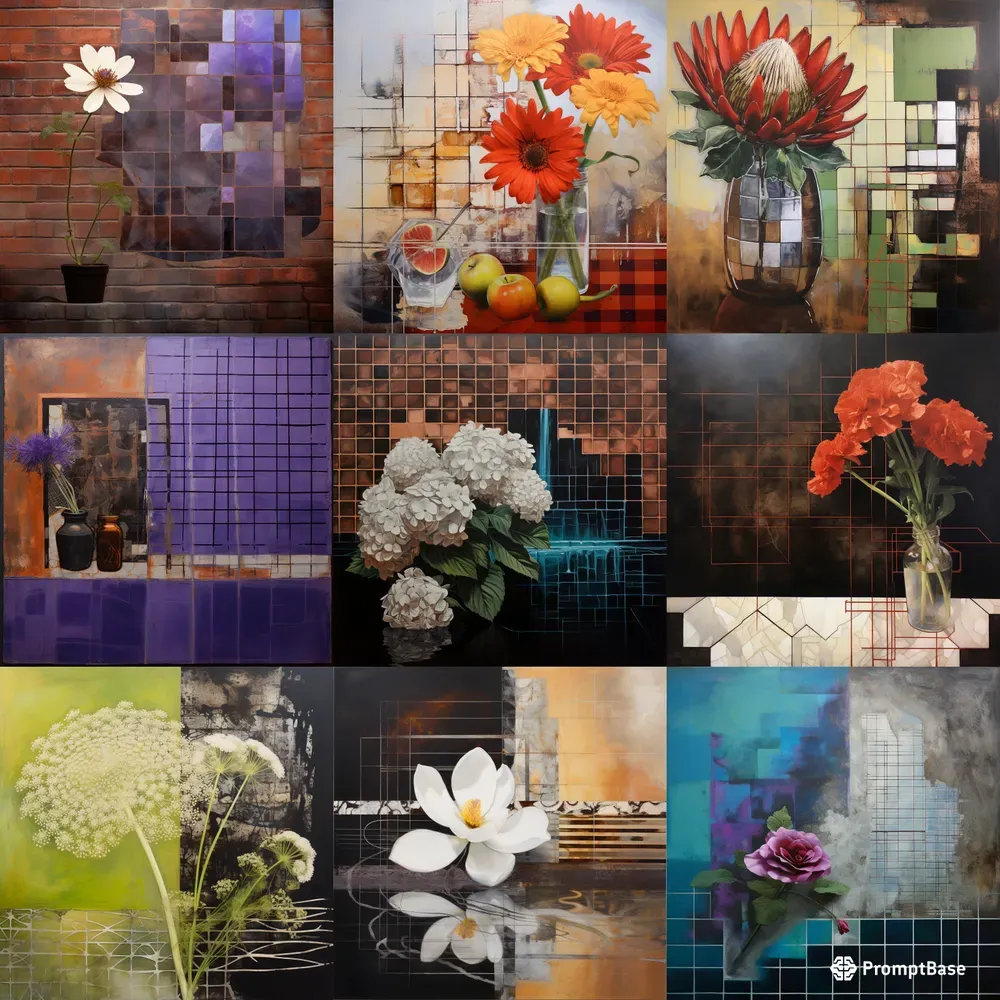 Flower Grids Midjourney Prompt | PromptBase