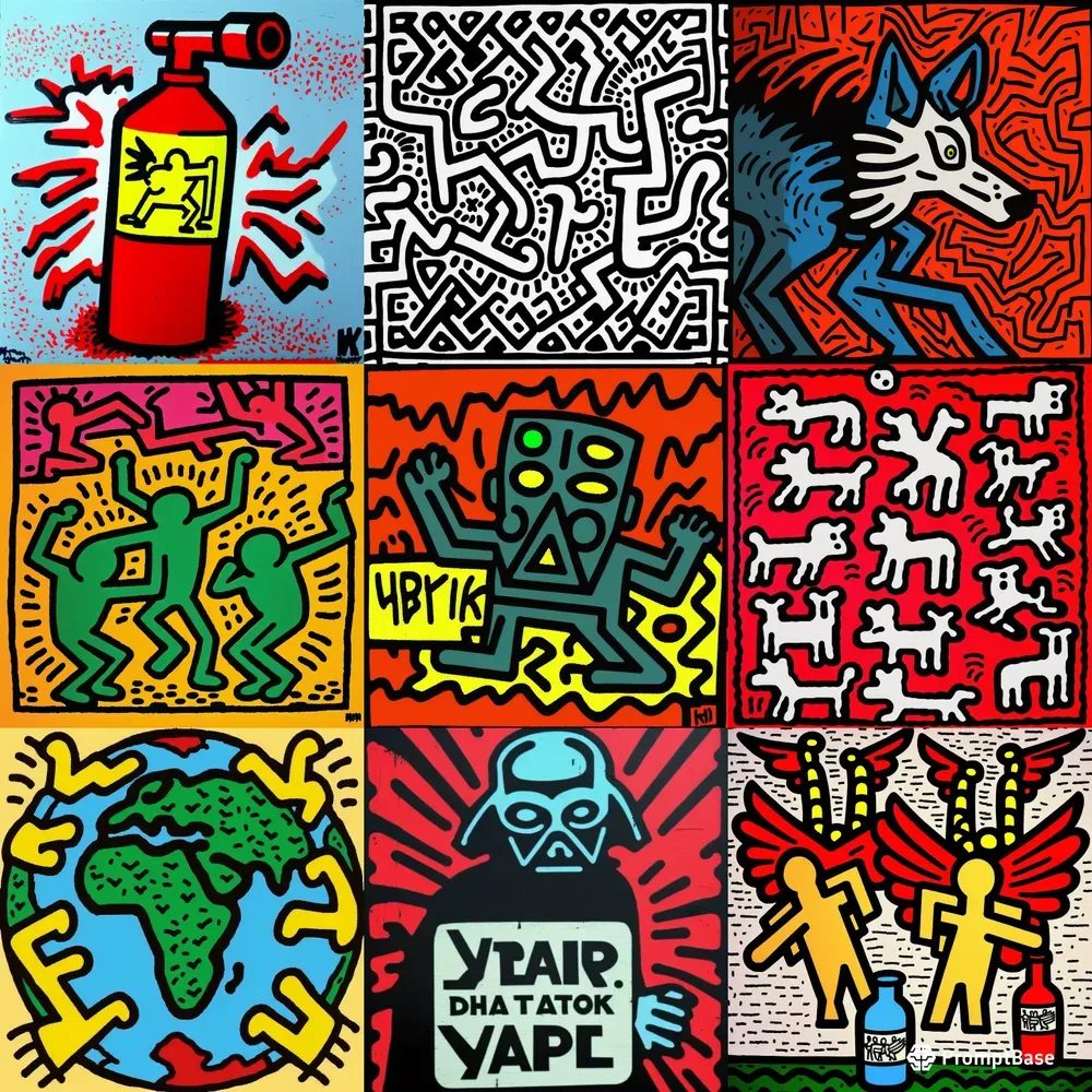 Keith Haring Style Midjourney Prompt | PromptBase