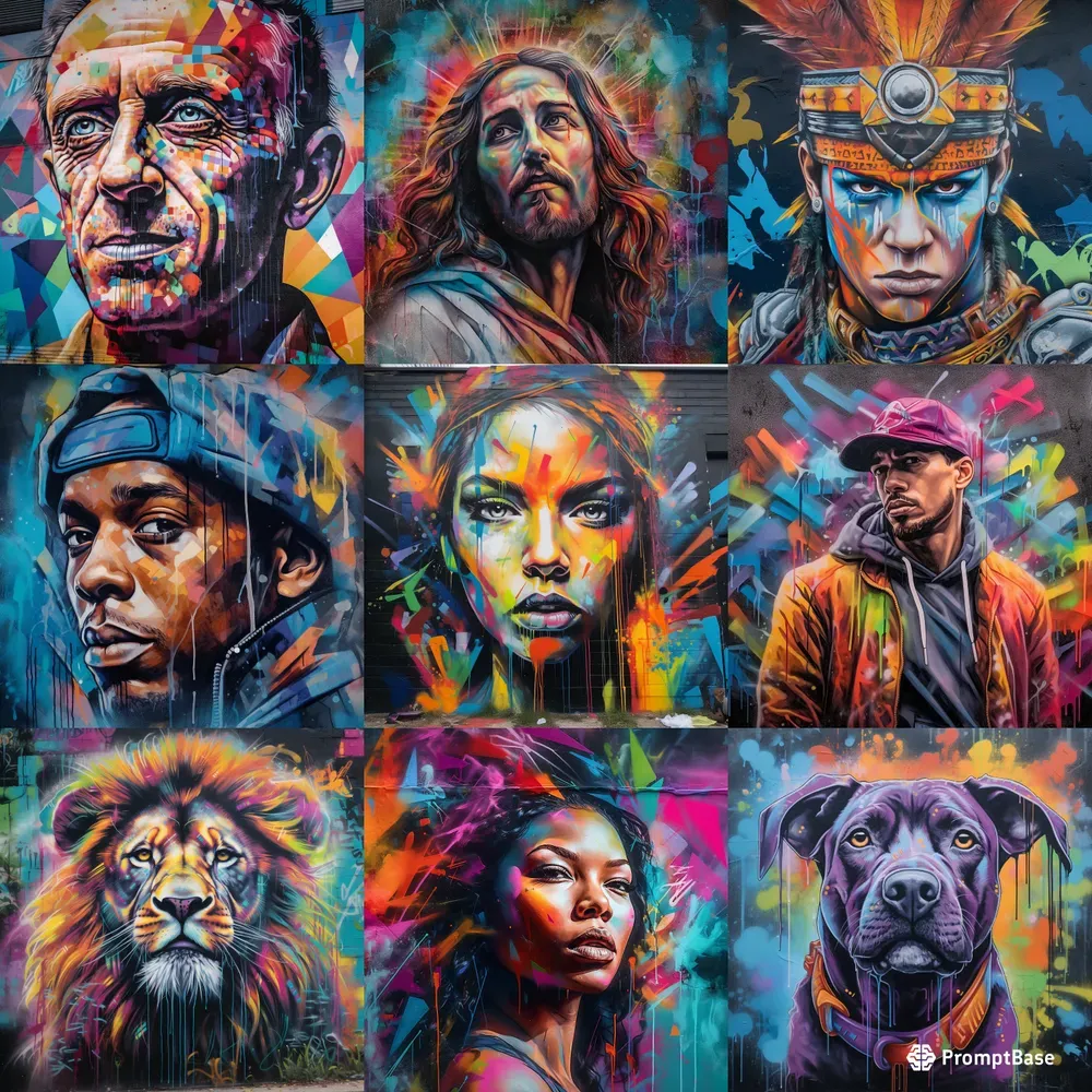 Graffiti Portraits Urban Street Art Murals Midjourney Prompt | PromptBase
