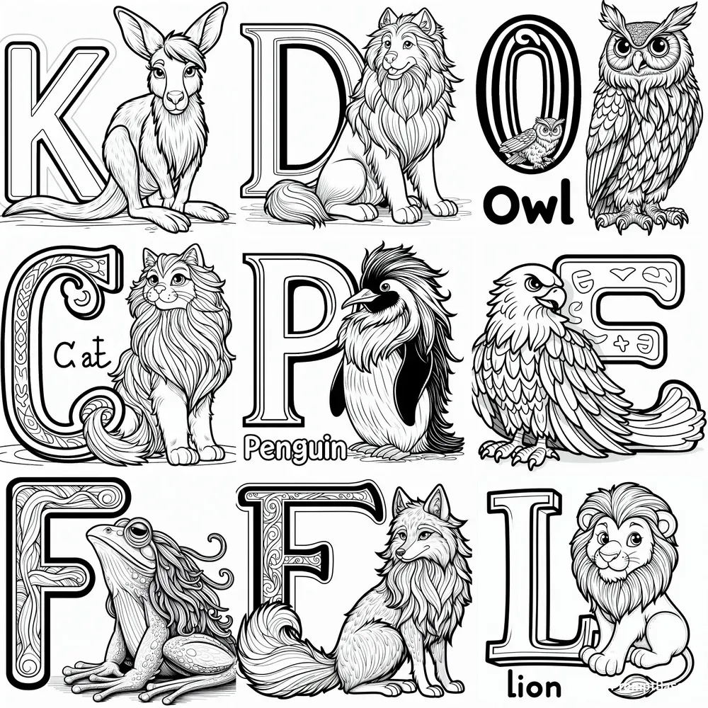 Animal Alphabet Letter Coloring Pages DALL·E Prompt | PromptBase