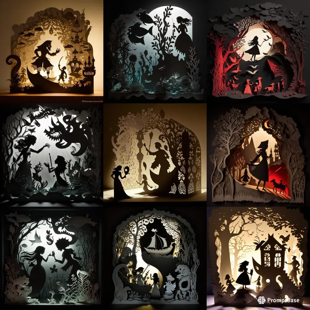 Shadow Puppet Art Scenes Midjourney Prompt | PromptBase