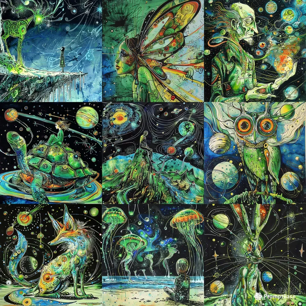 Psychedelic Cosmic Fantasy Art Midjourney Prompt | PromptBase