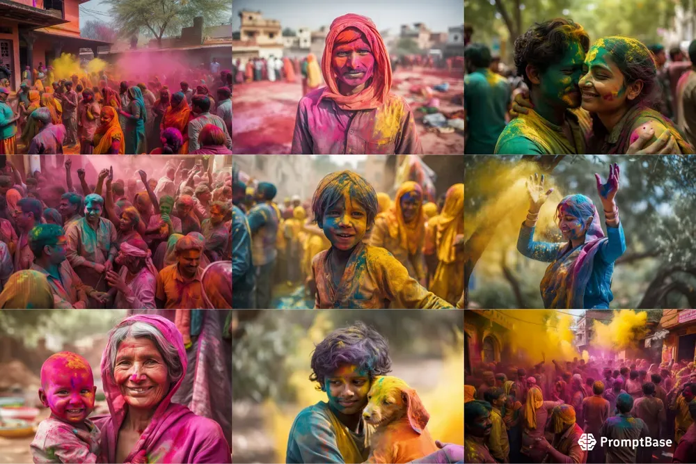 Holi Festivals Of Color Midjourney Prompt | PromptBase