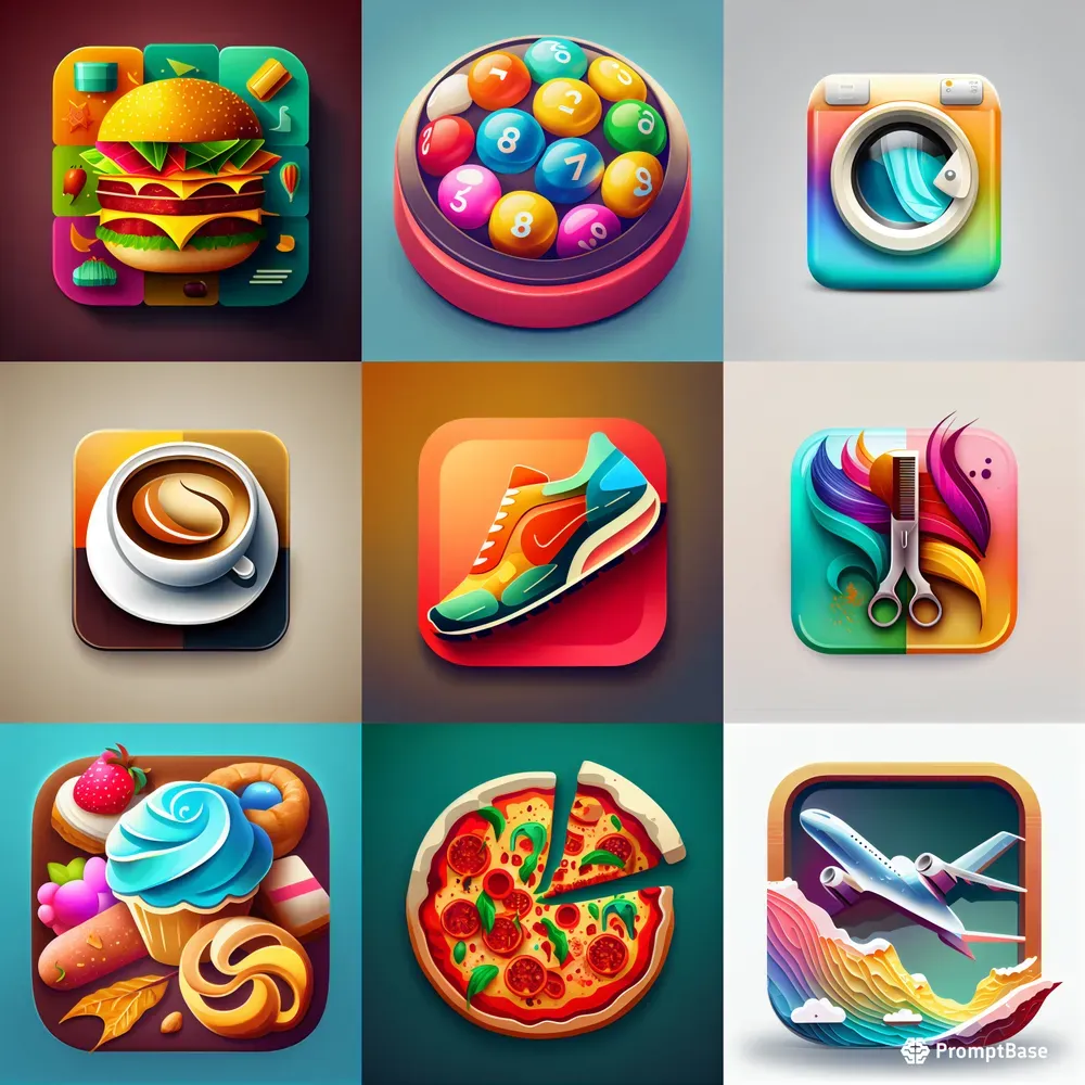 Colorful Icons For Apps Midjourney Prompt | PromptBase