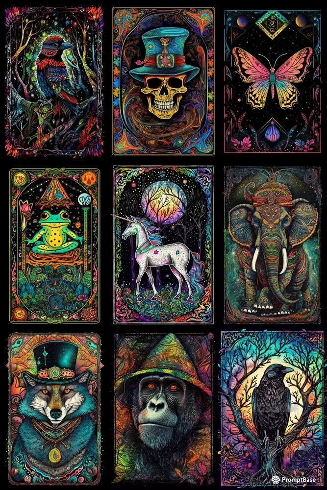 Tarot Cards With Detailed Psychedelic Art Midjourney Prompt | PromptBase