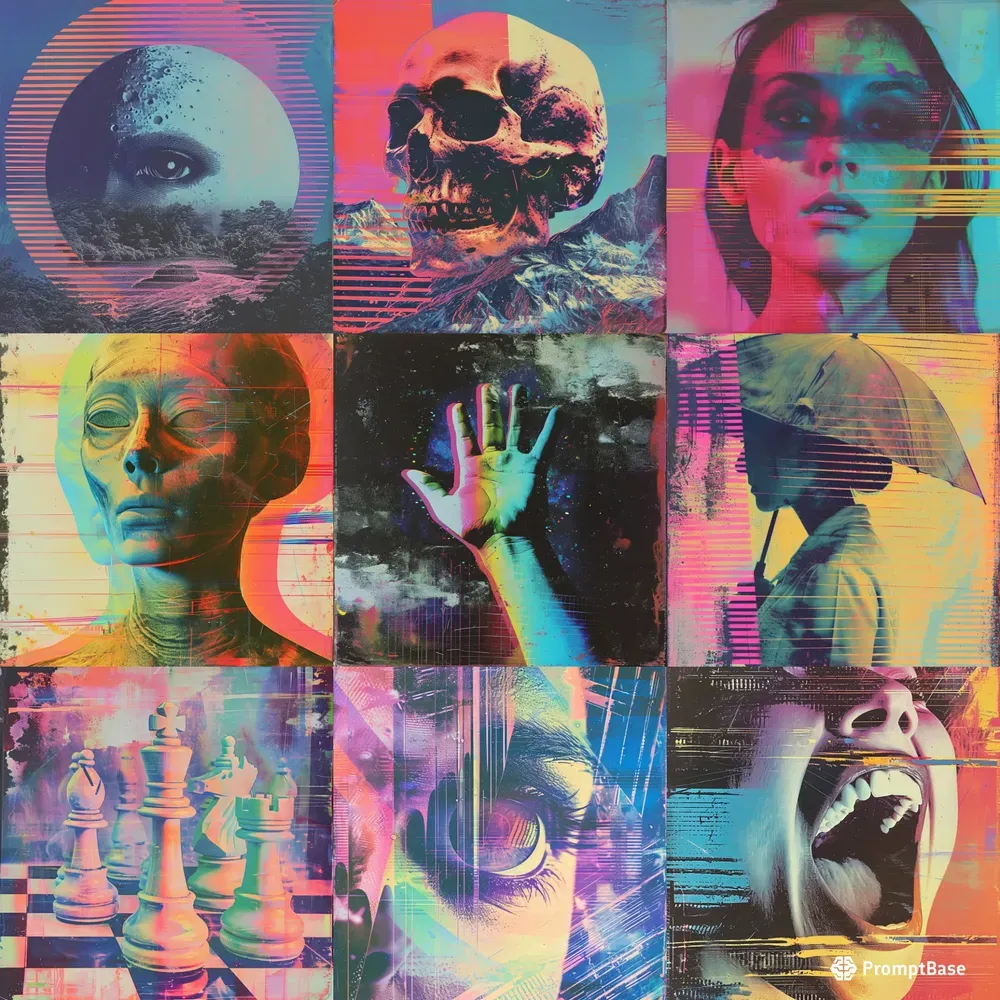 Trippy Neon Vhs Collage Poster Midjourney Prompt | PromptBase