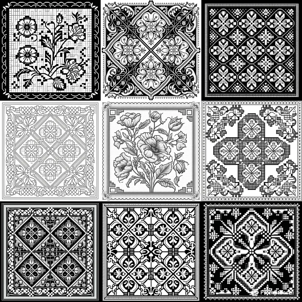 Cross Stitch Style Coloring Pages Midjourney Prompt | PromptBase