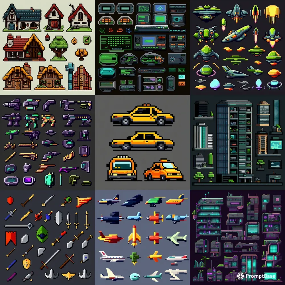 Pixel Game Asset Inspirations Midjourney Prompt | PromptBase
