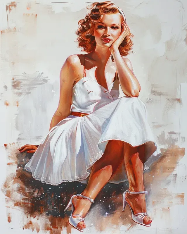 Vintage Pinup Girl Paintings Midjourney Prompt | PromptBase