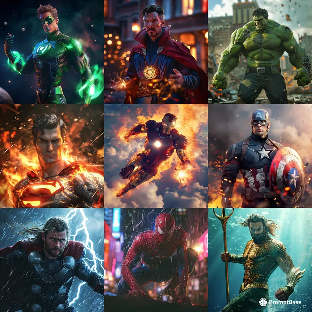 Epic Portraits Of Super Heroes In Action Midjourney Prompt | PromptBase