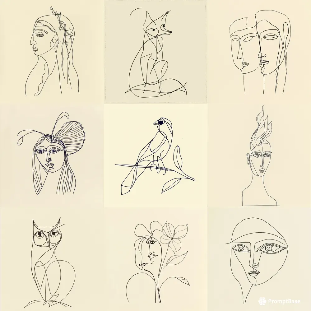 Gestural Delicate One Line Drawings Midjourney Prompt | PromptBase